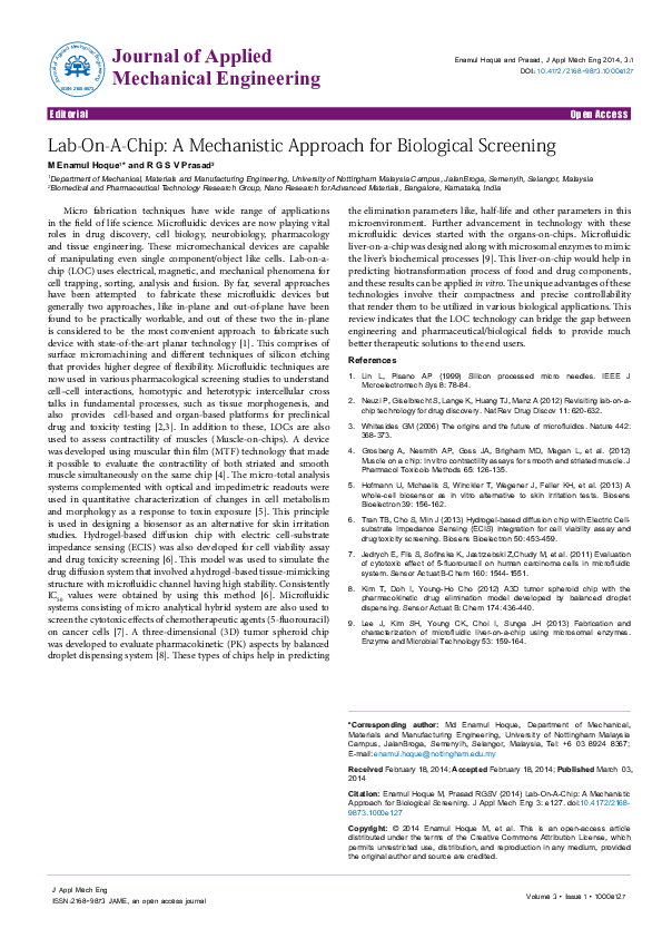(PDF) Lab-On-A-Chip: A Mechanistic Approach for Biological Screening | vara prasad - Academia.edu