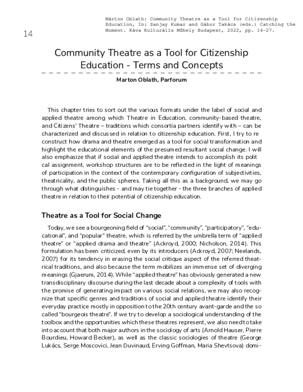 (PDF) Community Theatre as a Tool for Citizenship Education