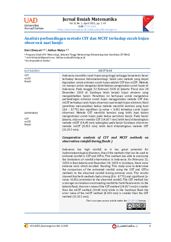 (PDF) Analisis perbandingan metode CST dan MCST terhadap curah hujan observasi saat banjir