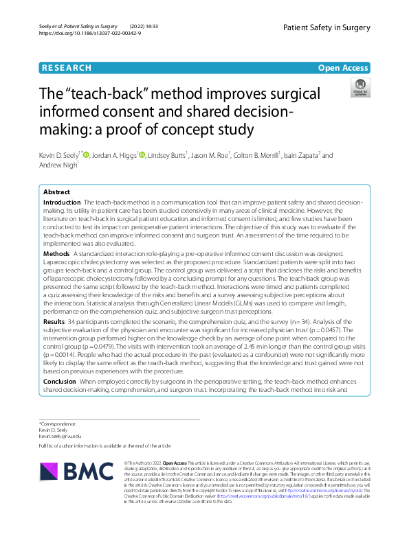 The “teach-back” method improves surgical informed consent and shared ...