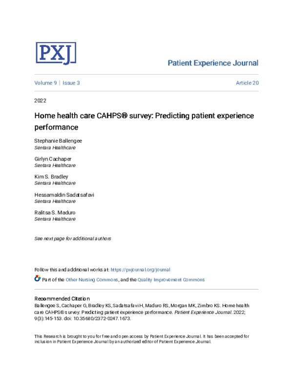 (PDF) Home health care CAHPS® survey: Predicting patient experience ...