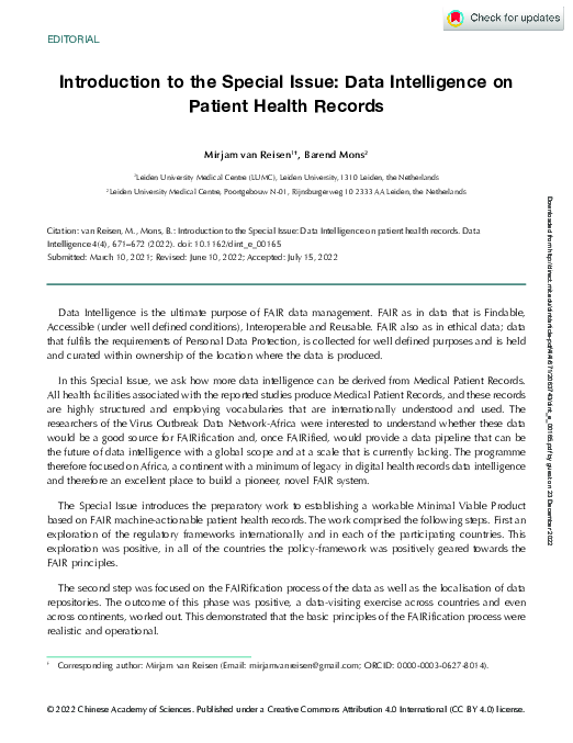 (PDF) Introduction to the Special Issue: Data Intelligence on Patient Health Records