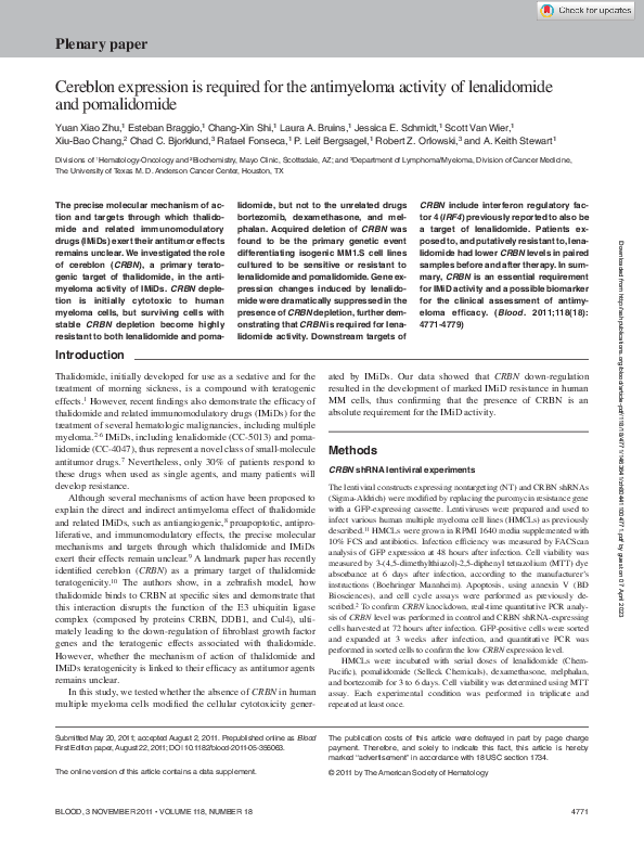(PDF) Cereblon expression is required for the antimyeloma activity of ...