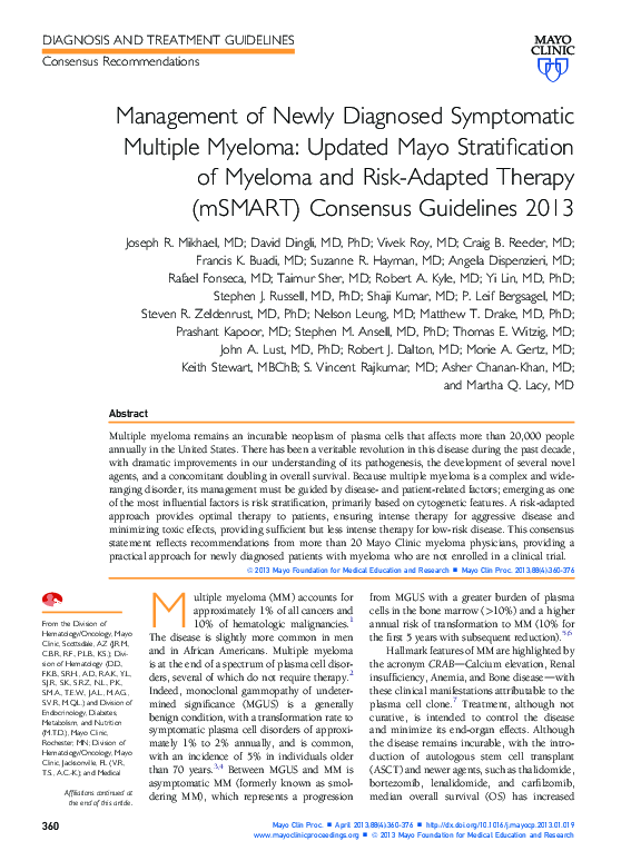 (PDF) Management of Newly Diagnosed Symptomatic Multiple Myeloma ...