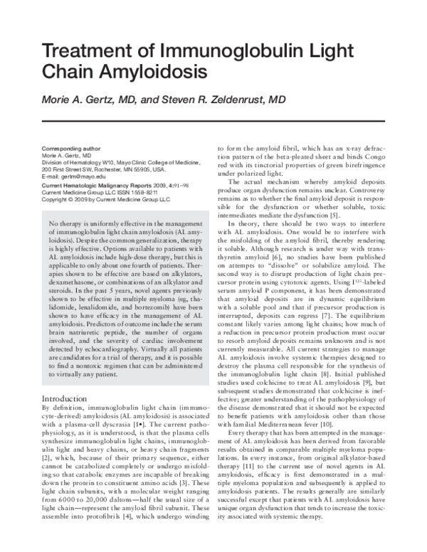 (PDF) Treatment of immunoglobulin light chain amyloidosis