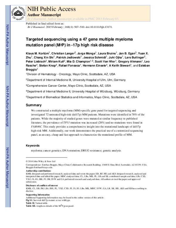 (PDF) Targeted sequencing using a 47 gene multiple myeloma mutation ...