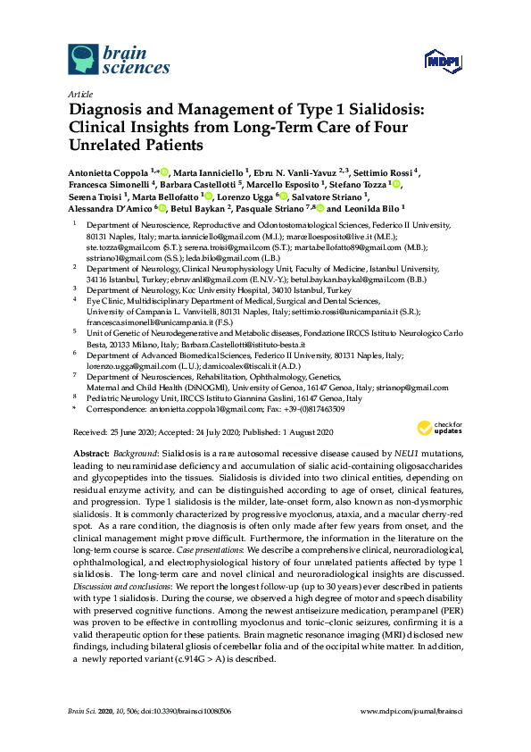 (PDF) Diagnosis and Management of Type 1 Sialidosis: Clinical Insights ...