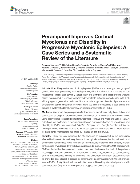 (PDF) Perampanel Improves Cortical Myoclonus and Disability in ...