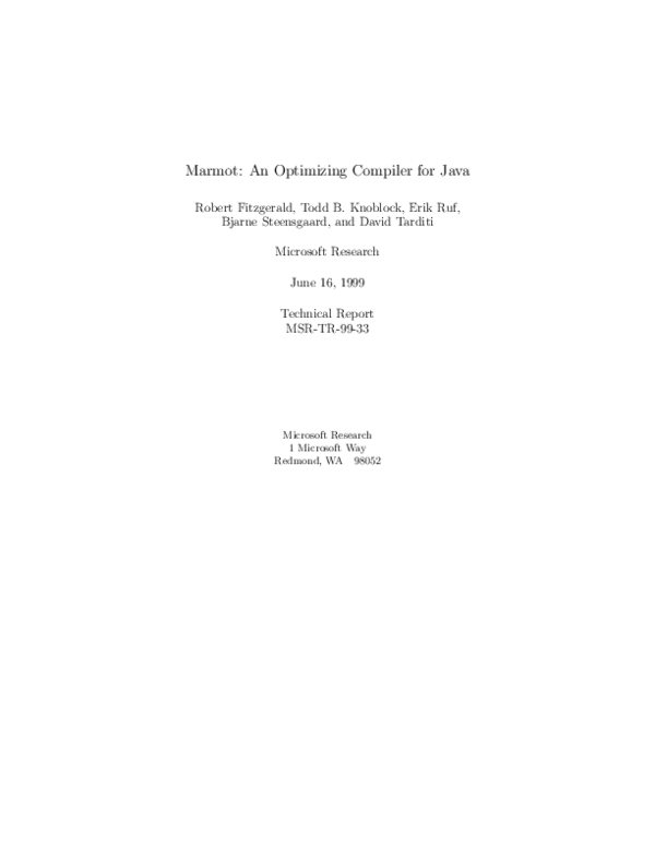 (PDF) Marmot: an optimizing compiler for Java