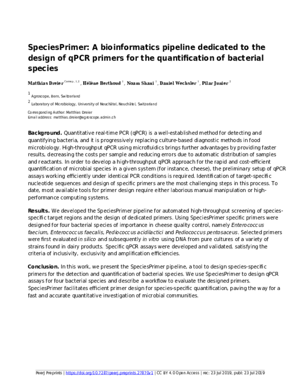 (PDF) SpeciesPrimer: A bioinformatics pipeline dedicated to the design ...