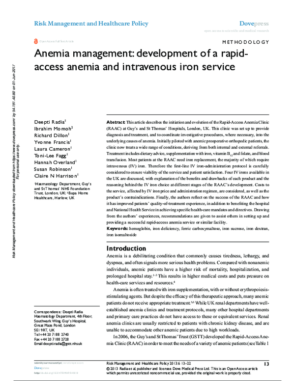(PDF) Anemia management: development of a rapid-access anemia and ...
