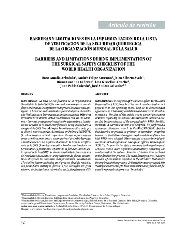 (PDF) Barriers and limitations during implementation of the surgical ...