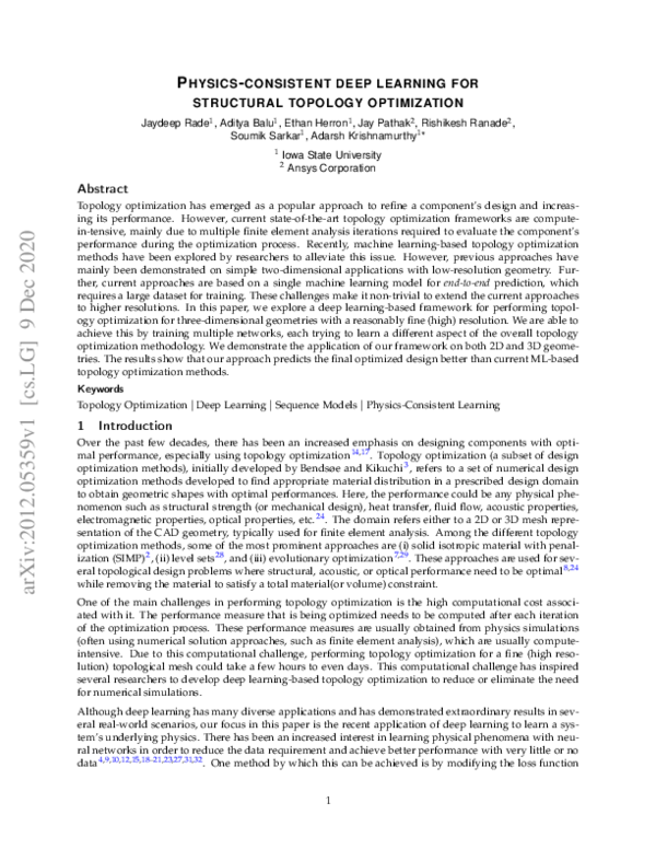 (PDF) Physics-consistent deep learning for structural topology optimization