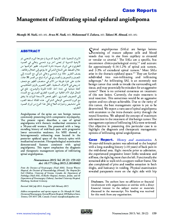 (PDF) Management of infiltrating spinal epidural angiolipoma