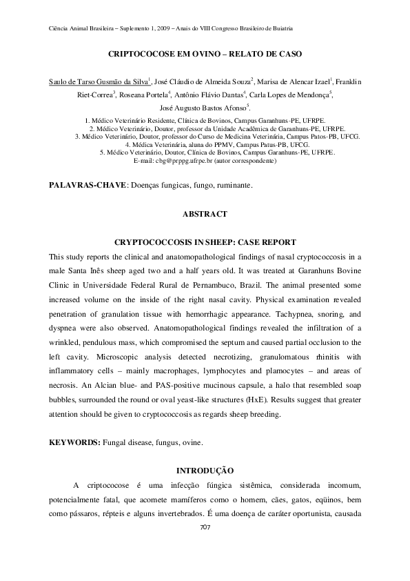 (PDF) Criptococose Em Ovino – Relato De Caso