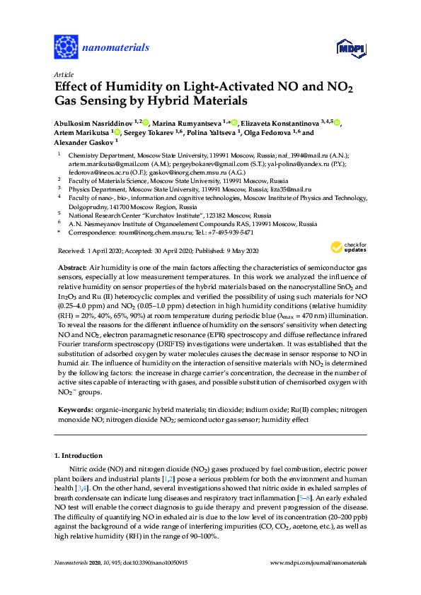 Effect of Humidity on Light-Activated NO and NO2 Gas Sensing by Hybrid ...