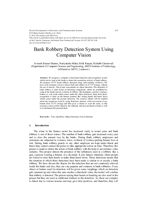 Pdf Bank Robbery Detection System Using Computer Vision