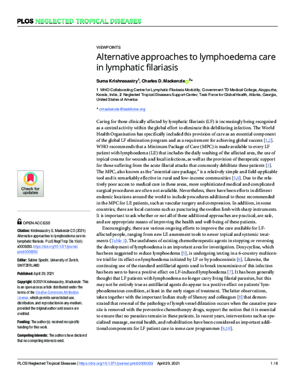 (PDF) Alternative approaches to lymphoedema care in lymphatic filariasis