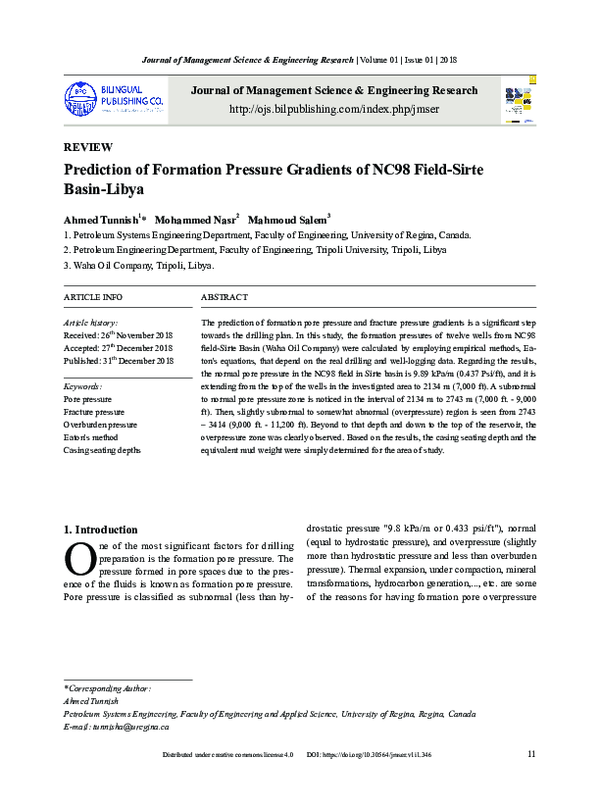 (PDF) Prediction of Formation Pressure Gradients of NC98 Field-Sirte ...