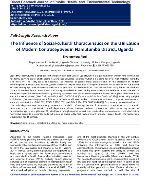 (PDF) The Influence of Social-cultural Characteristics on the Utilization of Modern ...