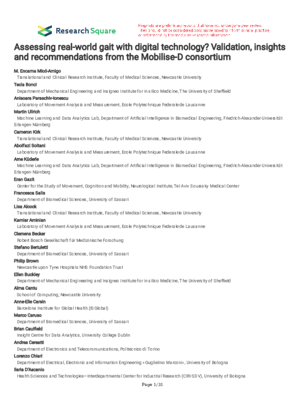 (PDF) Assessing real-world gait with digital technology? Validation, insights and ...