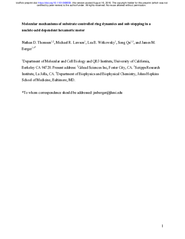 (PDF) Molecular mechanisms of substrate-controlled ring dynamics and sub-stepping in a nucleic ...