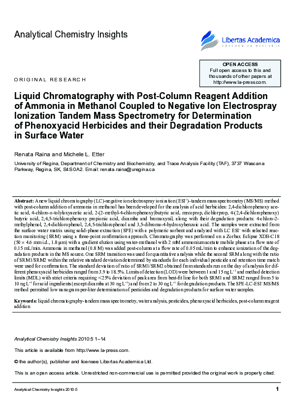 (PDF) Liquid Chromatography with Post-Column Reagent Addition of Ammonia in Methanol Coupled to ...