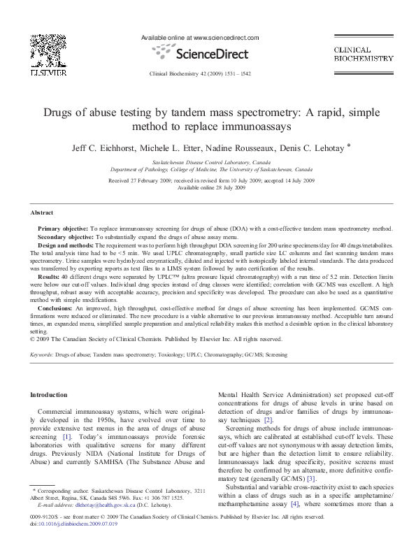 (PDF) Drugs of abuse testing by tandem mass spectrometry: A rapid ...