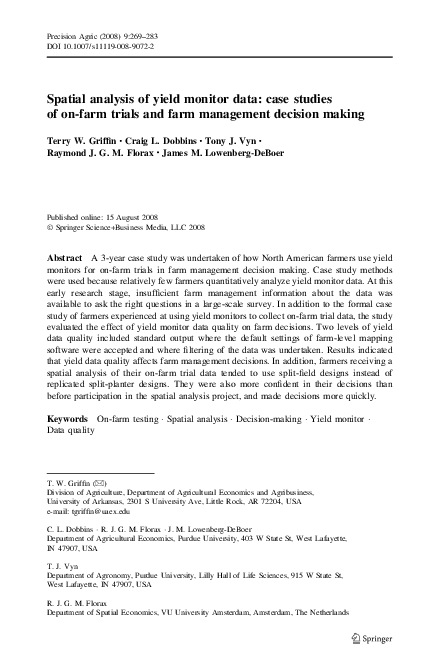 (PDF) Spatial analysis of yield monitor data: case studies of on-farm trials and farm management ...