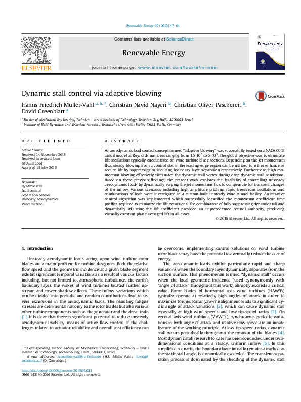 (PDF) Dynamic stall control via adaptive blowing