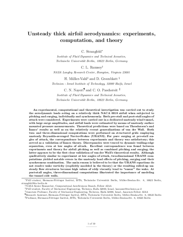 (PDF) Unsteady Thick Airfoil Aerodynamics: Experiments, Computation ...
