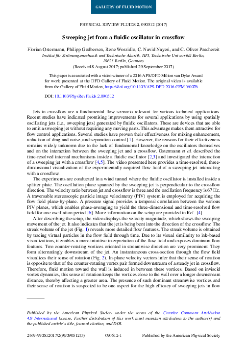 (PDF) Sweeping jet from a fluidic oscillator in crossflow