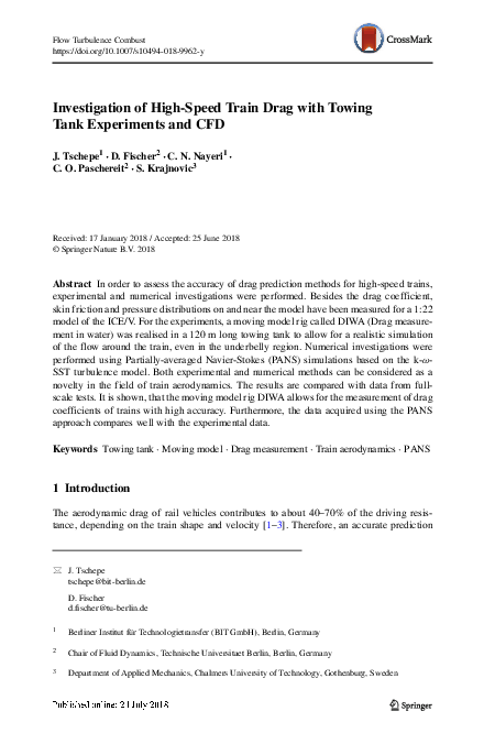 (PDF) Investigation of High-Speed Train Drag with Towing Tank ...