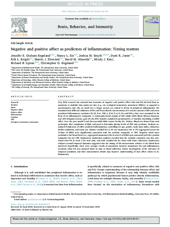 Pdf Negative And Positive Affect As Predictors Of Inflammation