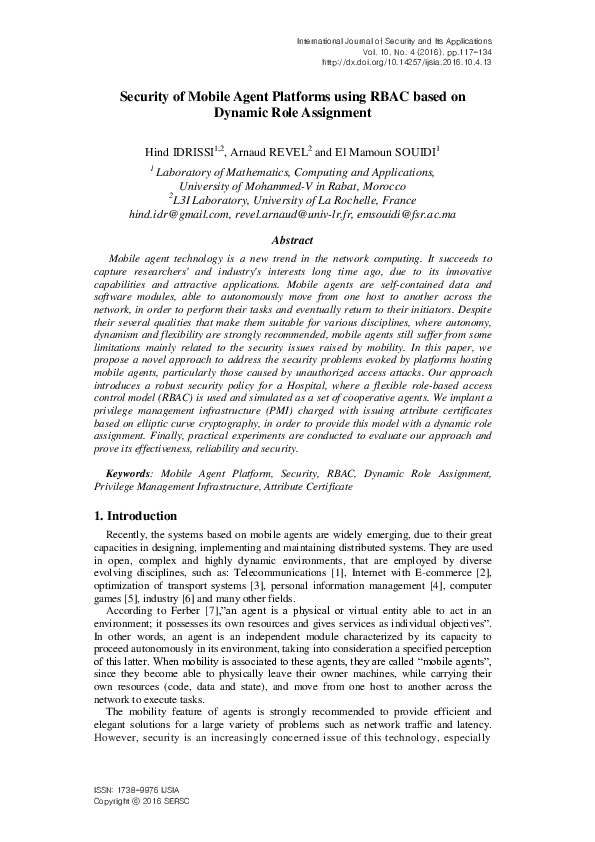 Pdf Security Of Mobile Agent Platforms Using Rbac Based On Dynamic Role Assignment