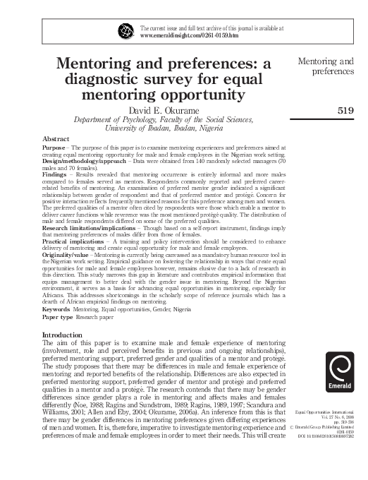 (PDF) Mentoring and preferences: a diagnostic survey for equal ...