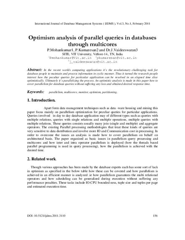 (PDF) Optimism analysis of parallel queries in databases through multicores
