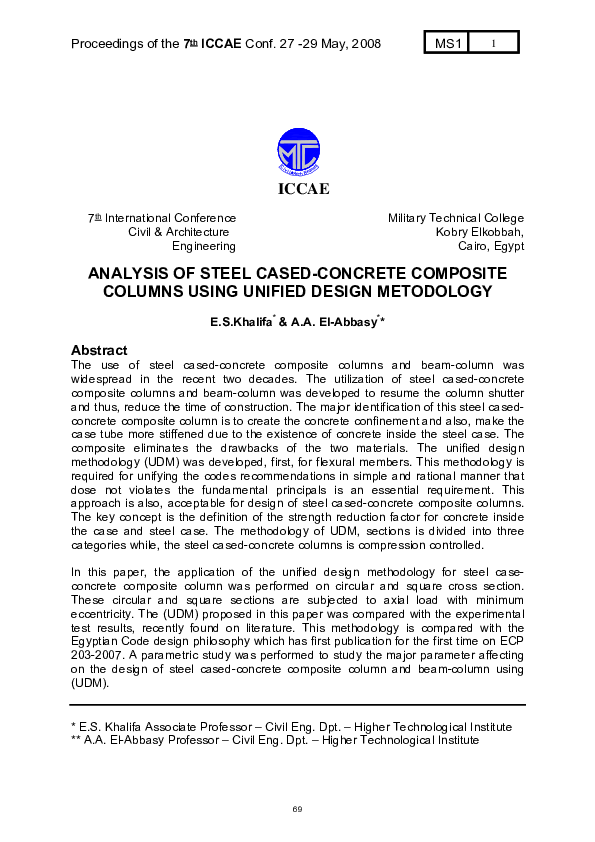 (PDF) Analysis of Steel Cased-Concrete Composite Columns Using Unified ...