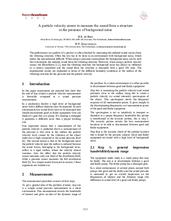 (PDF) A particle velocity sensor to measure the sound from a structure in the presence of ...