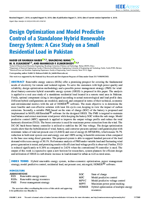 Pdf Design Optimization And Model Predictive Control Of A Standalone Hybrid Renewable Energy
