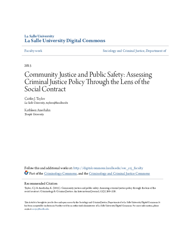 (PDF) Community justice and public safety: Assessing criminal justice ...