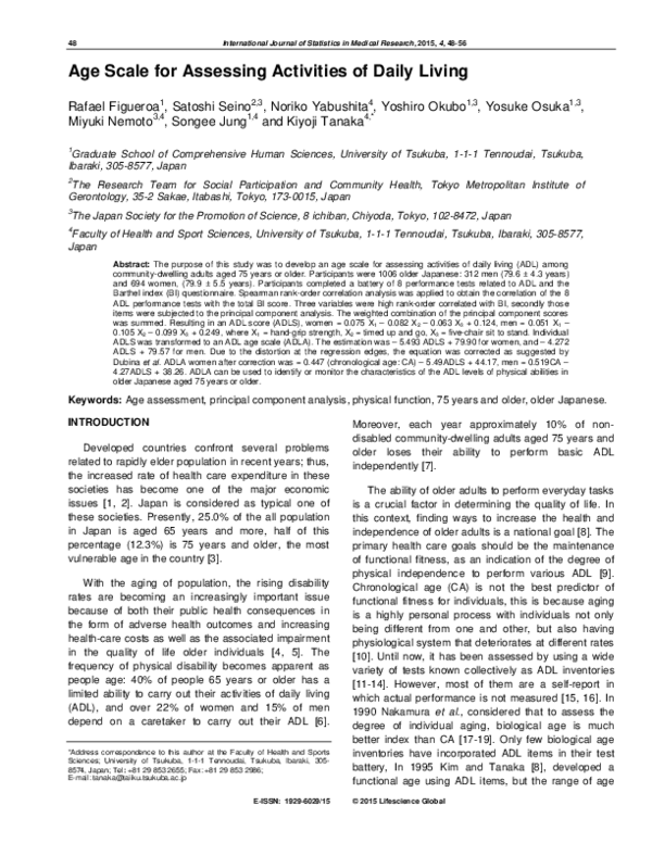 (PDF) Age Scale for Assessing Activities of Daily Living