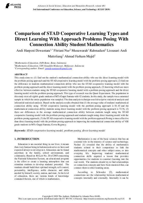 (PDF) Comparison of STAD Cooperative Learning Types and Direct Learning ...