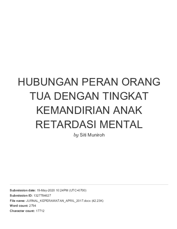 (PDF) Hubungan Peran Orang Tua Dengan Tingkat Kemandirian Anak Retardasi Mental
