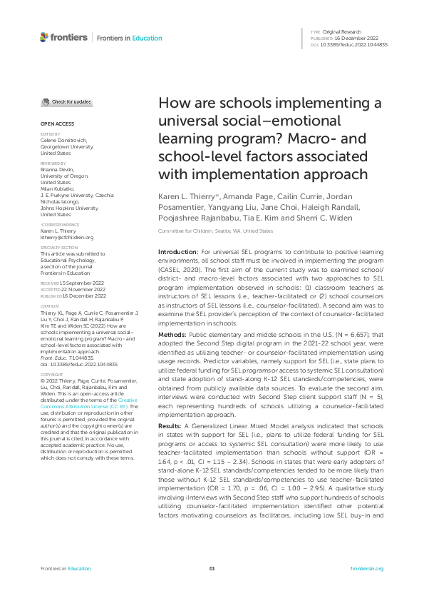 (PDF) How are schools implementing a universal social–emotional ...