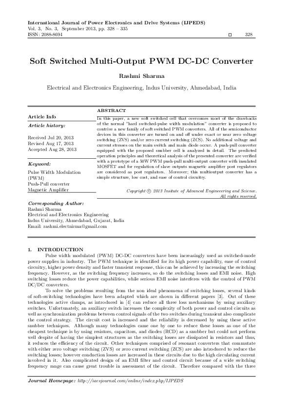 (PDF) Soft Switched Multi-Output PWM DC-DC Converter