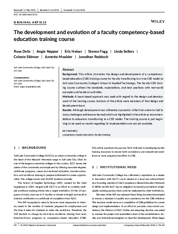 (PDF) The development and evolution of a faculty competency-based ...