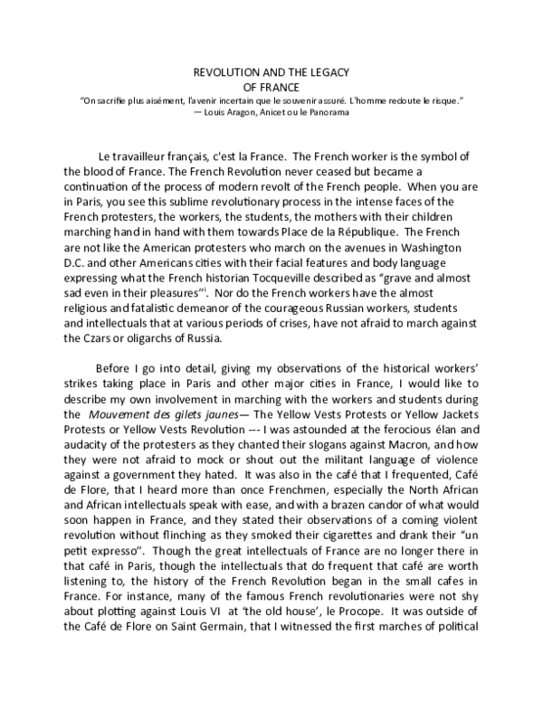 (DOC) REVOLUTION AND THE LEGACY OF FRANCE