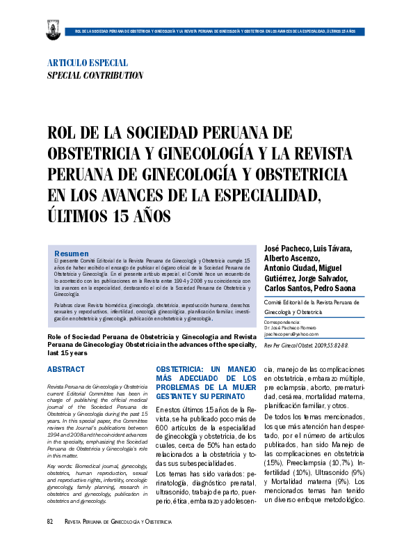 (PDF) Rol de la Sociedad Peruana de Obstetricia y Ginecología y la Revista Peruana de ...