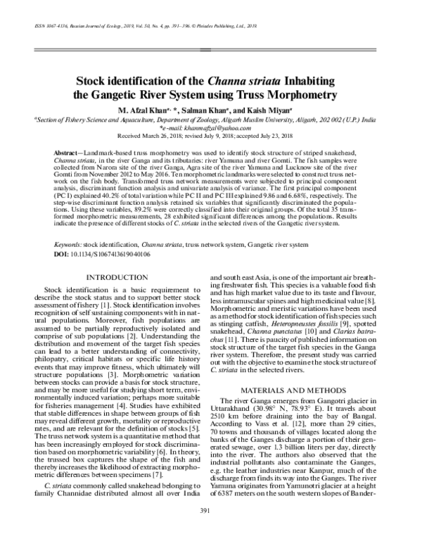 (PDF) Stock identification of the Channa striata Inhabiting the ...